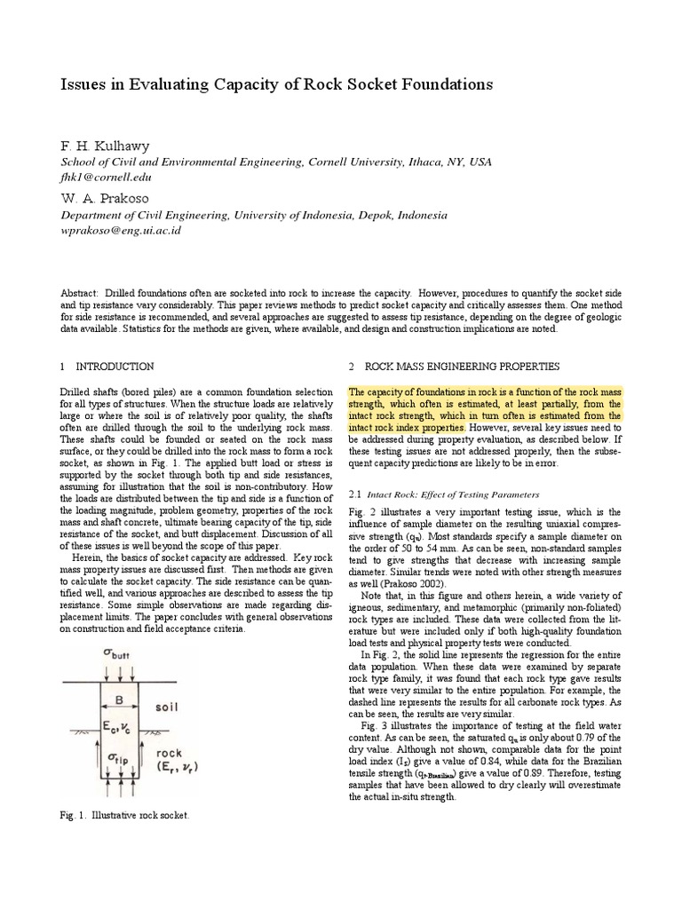 Rock Socket Foundation Insights | PDF | Strength Of Materials | Young's ...