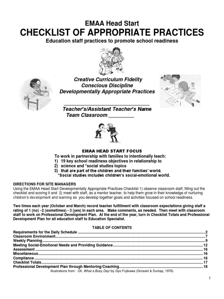 Checklist of Appropriate Practices: EMAA Head Start | PDF | Teachers ...