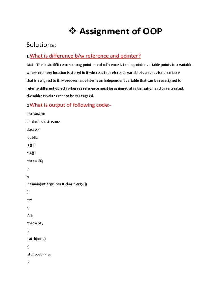 Oop Assignment Solutions Pdf C Pointer Computer Programming