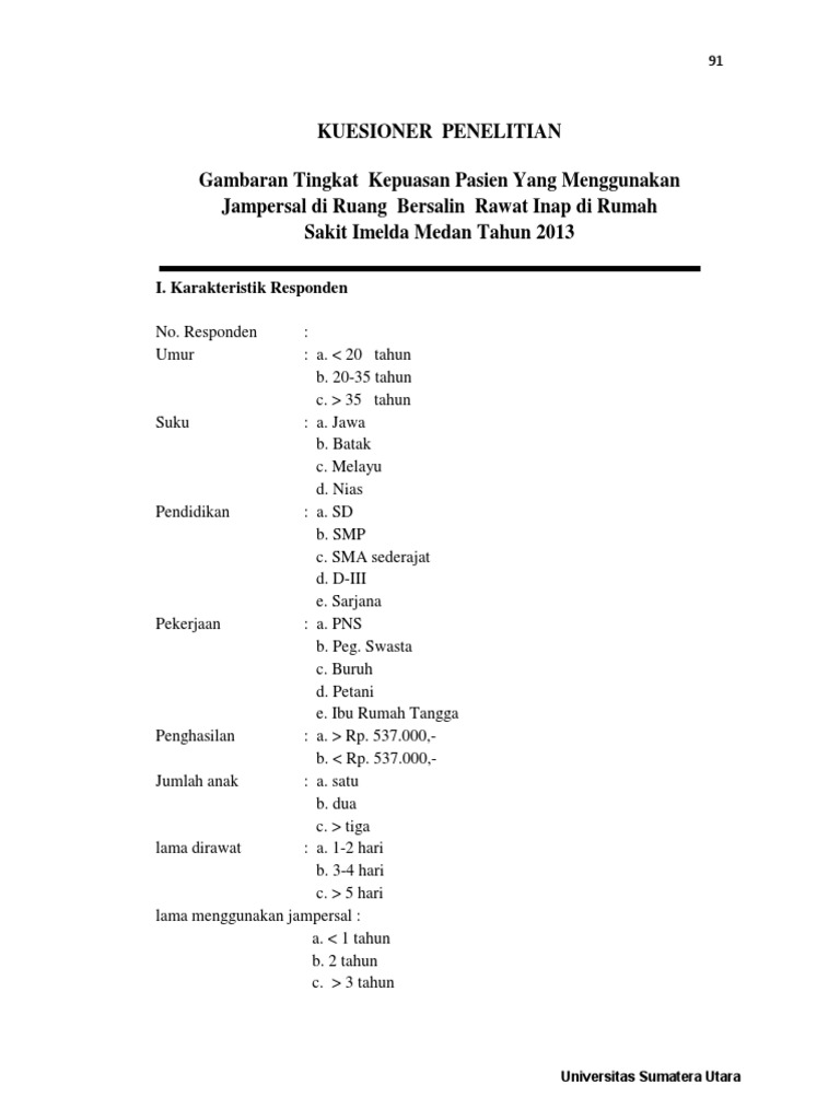 Kuesioner Penelitian Gambaran Tingkat Kepuasan Pasien Yang Menggunakan ...