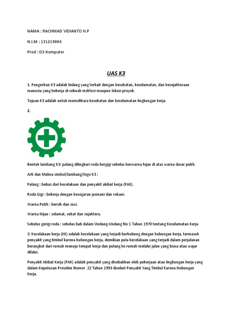 Uas K3 Rachmad | PDF