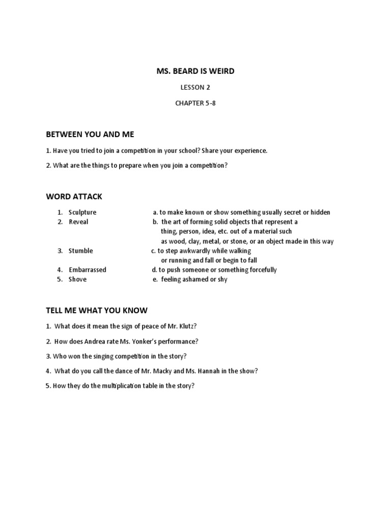 Ms. Beard Is Weird Lesson 2 Chpater 5-8 | PDF | Language Arts & Discipline