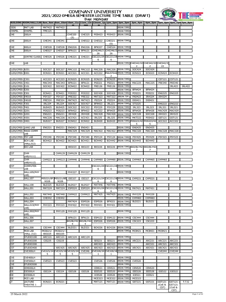 Omega Lecture Timetable 2022 New | PDF