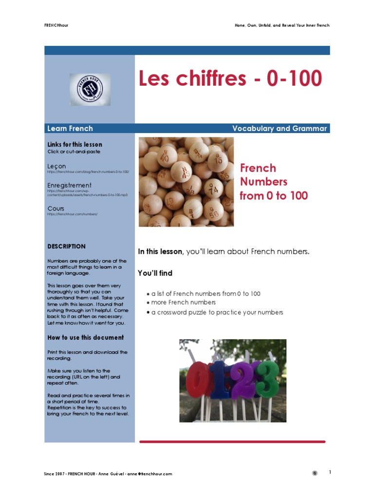 French Numbers 0-100 Guide | PDF | Cognitive Science | Linguistics