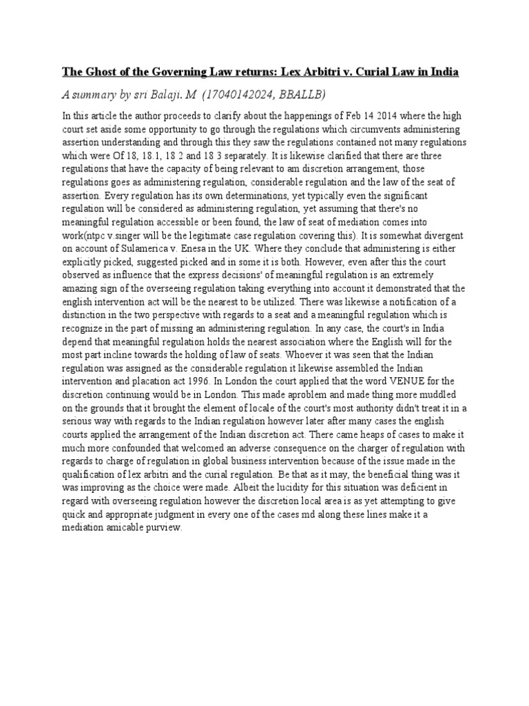 Arbitri v. Curial Law in India | PDF