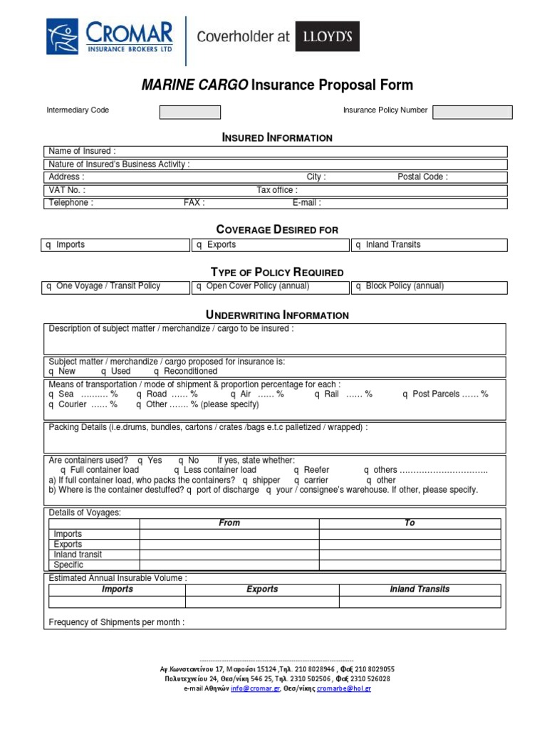 Marine Cargo Insurance: A Comprehensive Proposal for Insuring Imports ...