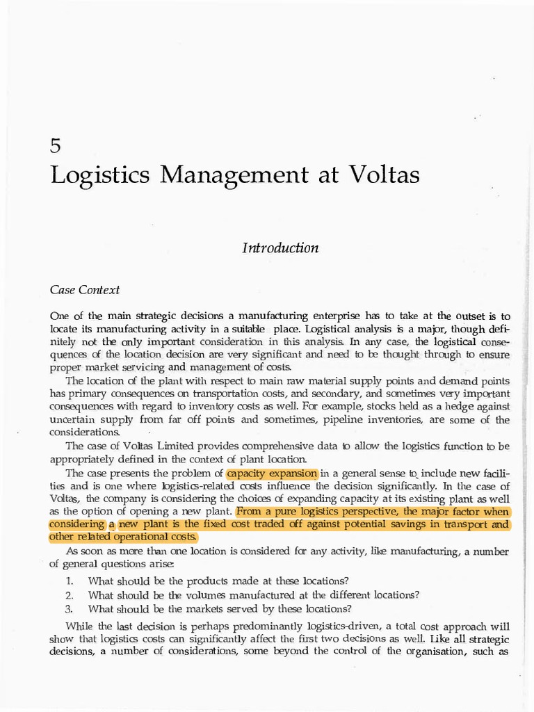 Logistics Management at Voltas | PDF
