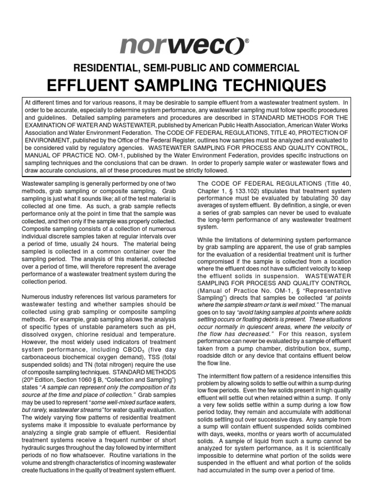 Effluent Sampling Techniques | PDF | Sewage Treatment | Sampling ...