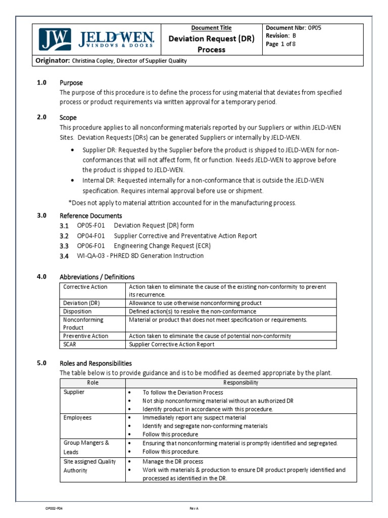 OP05 - Deviation Request Process_Rev B | PDF | Specification (Technical ...