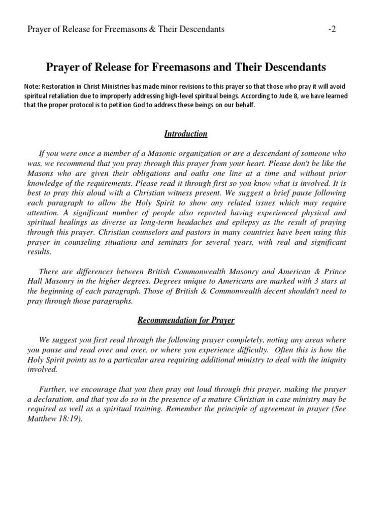 Prayer-of-Release-for Freemasons and Their Descendants - Revised | PDF ...