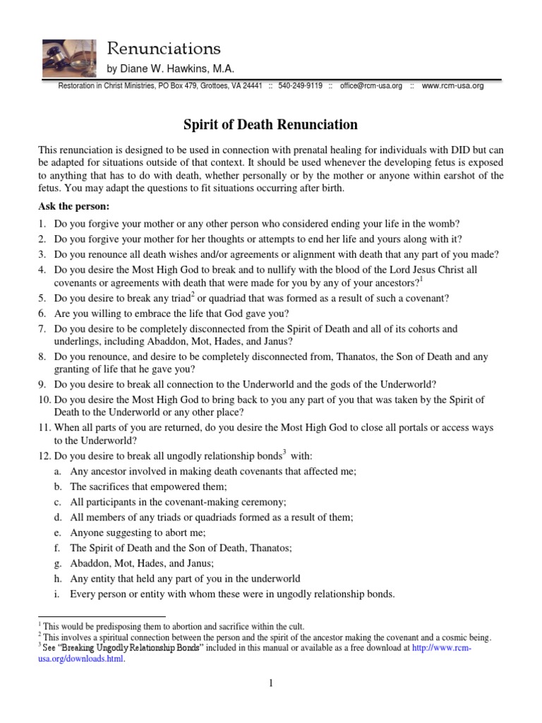 Renouncing the Spirit of Death | PDF | Hades | Covenant (Biblical)