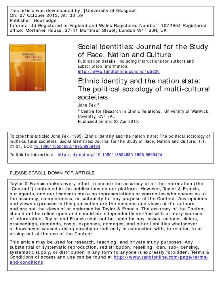 Social Identities: Journal For The Study of Race, Nation and Culture ...
