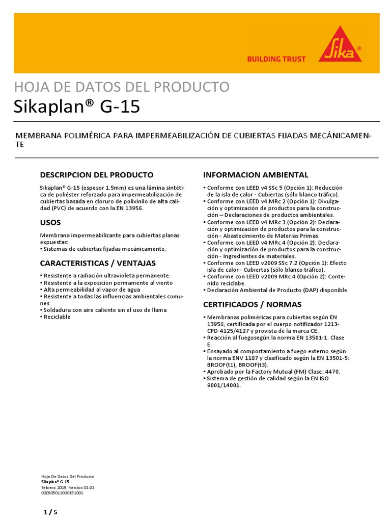 Sikaplan g-15 | PDF | Construcción | Soldadura
