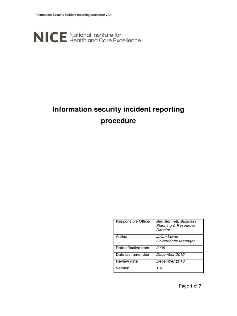 Information Security Incident Reporting Procedure Dec 15 | PDF ...