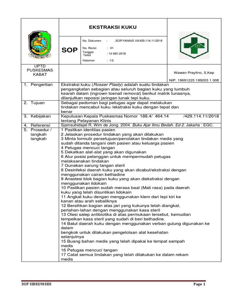 Sop Tindakan Ekstraksi Kuku | PDF