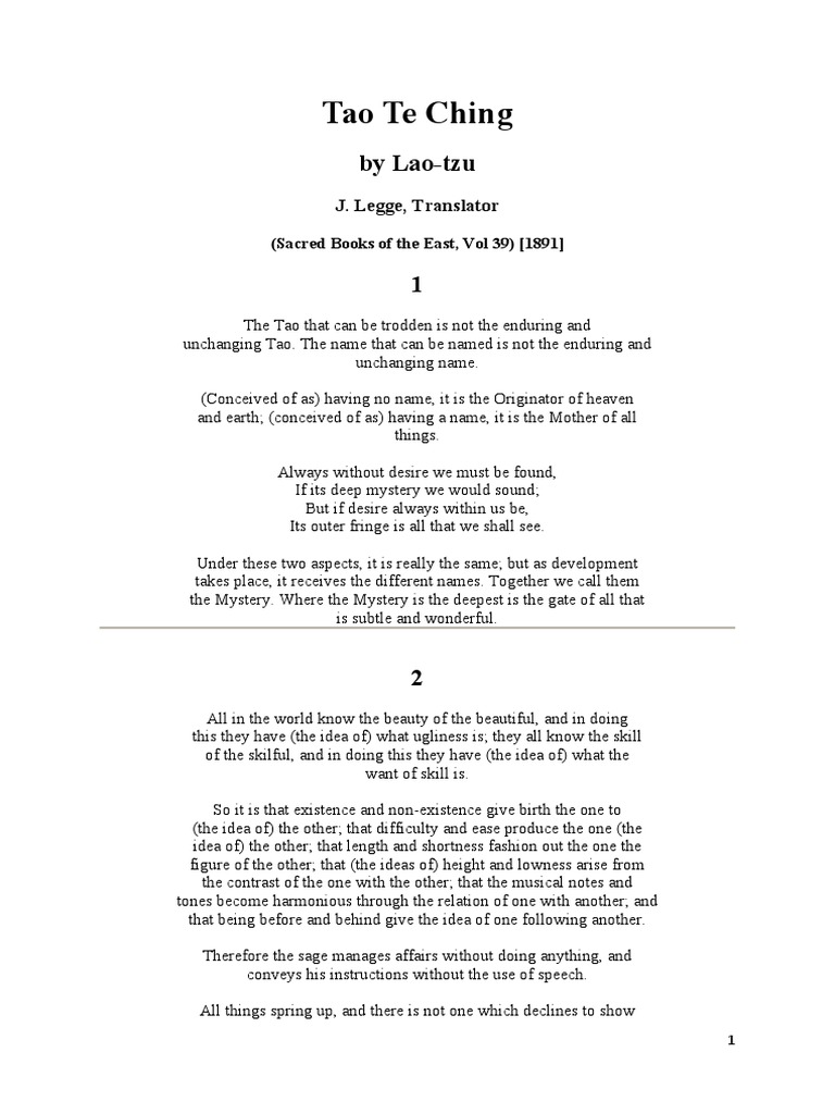 Tao Te Ching by Lao-tzu: Concise Summary of Chapter 1 | PDF | Tao | Heaven