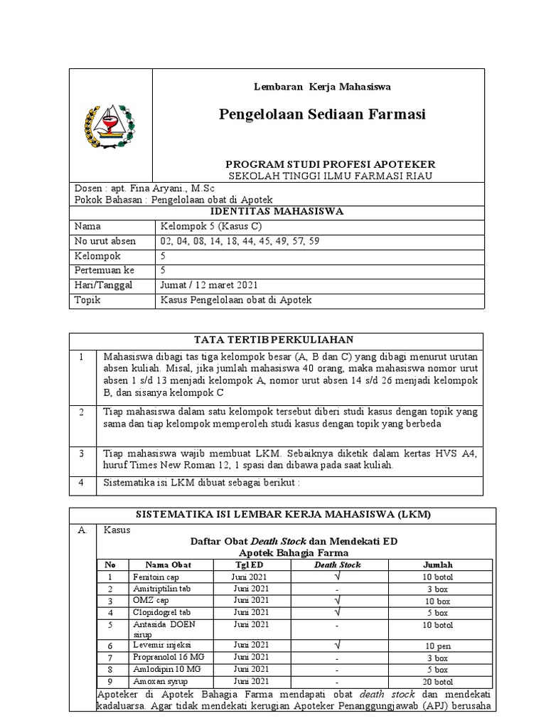 Pengelolaan Obat Death Stock Dan Mendekati Ed Di Apotek Pdf