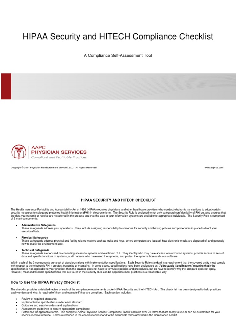 HIPAA Compliance Checklist | PDF