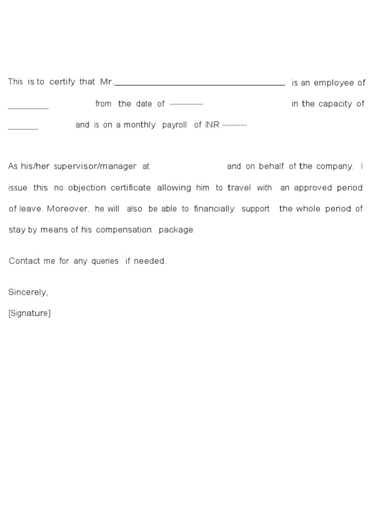 NOC Format For Employee | PDF