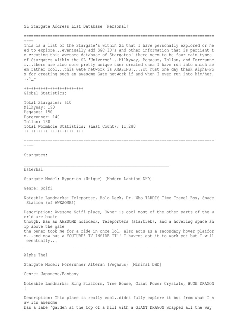 Stargate Address List Personal] | Nature