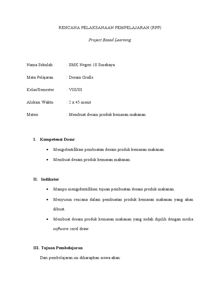 Contoh RPP PJBL | PDF | Karier & Perkembangan