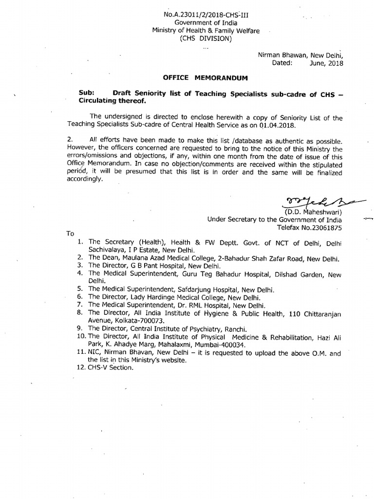 Seniority List | PDF | Health Sciences | Health Care