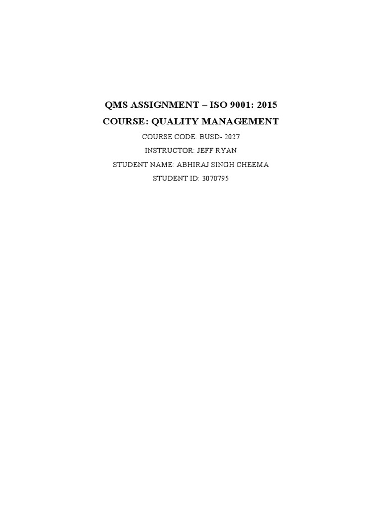 Qms Assignment - Iso 9001: 2015 Course: Quality Management | Download ...