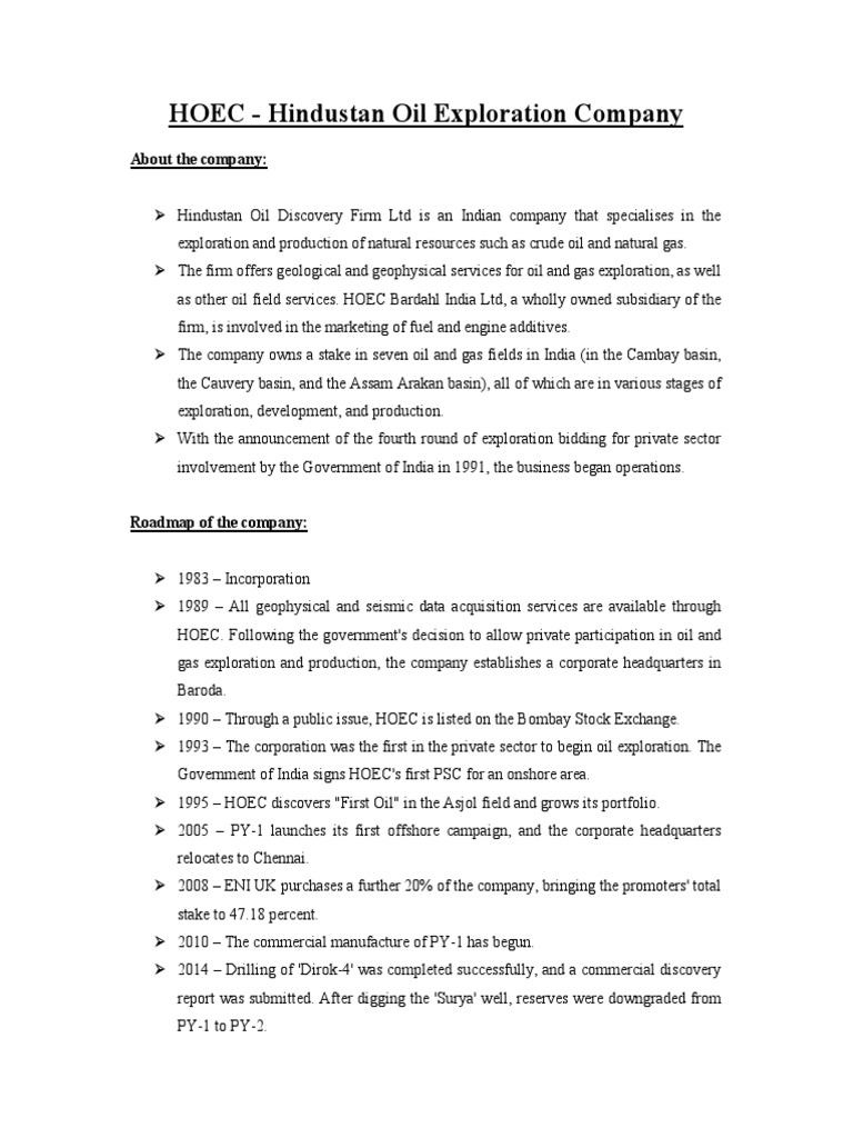 HOEC - Hindustan Oil Exploration Company | Download Free PDF | Return ...