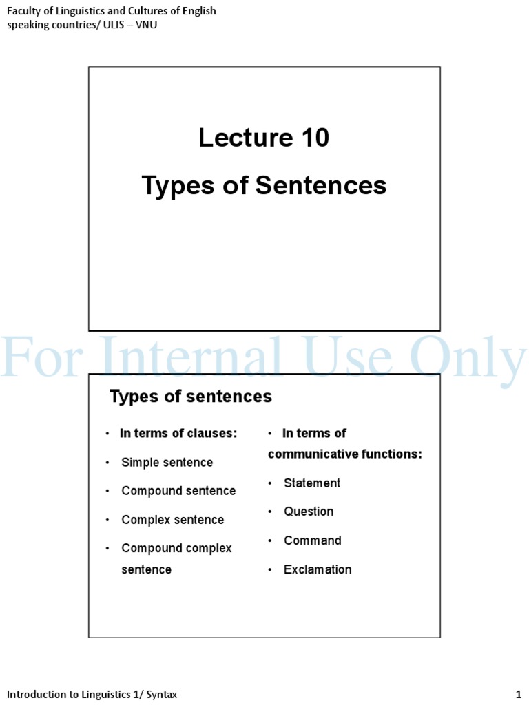 For Internal Use Only: Types of Sentences | PDF | Sentence (Linguistics ...