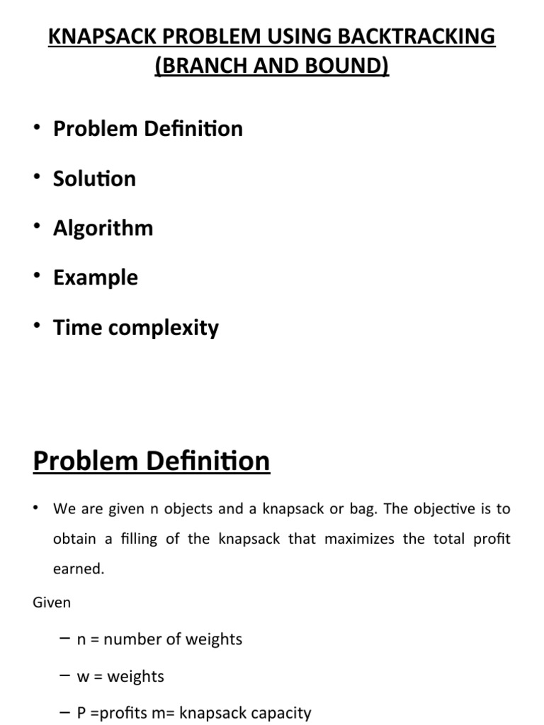 Knapsack Problem Using Backtracking | PDF