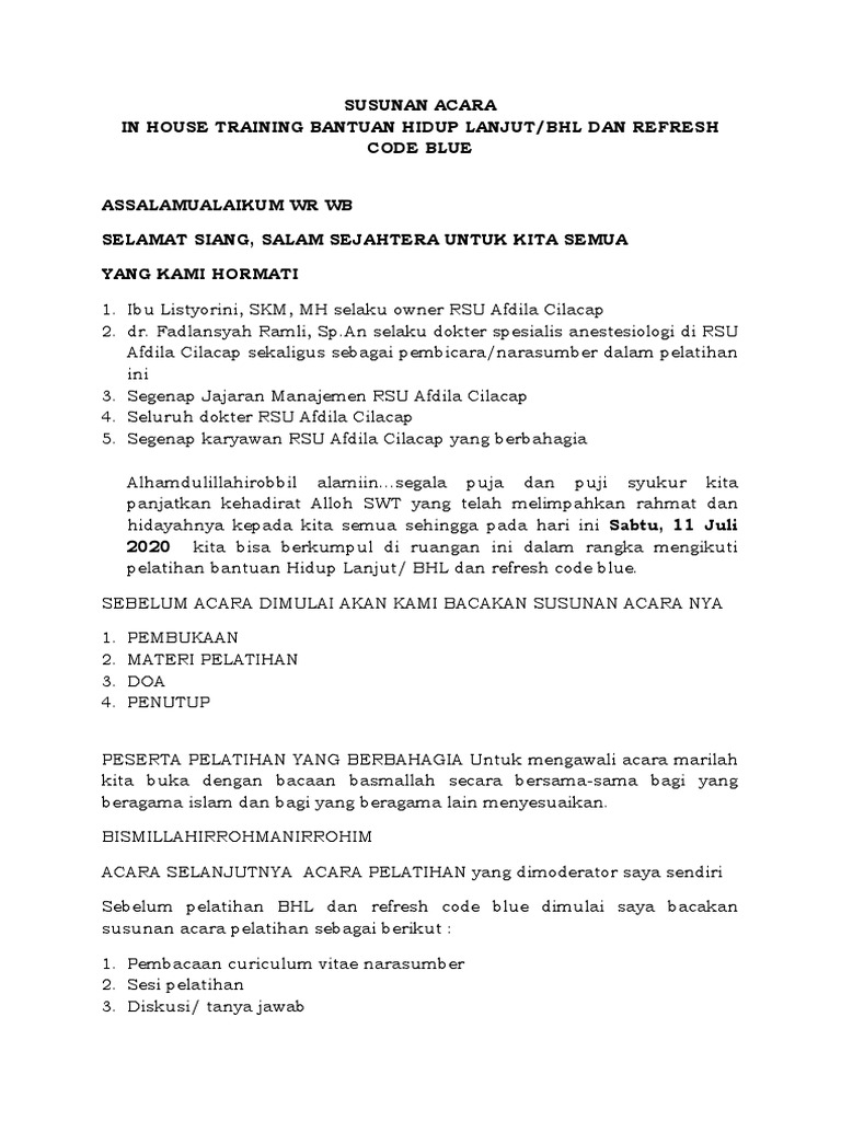 Susunan Acara BHL Dan Refresh Code Blue | PDF