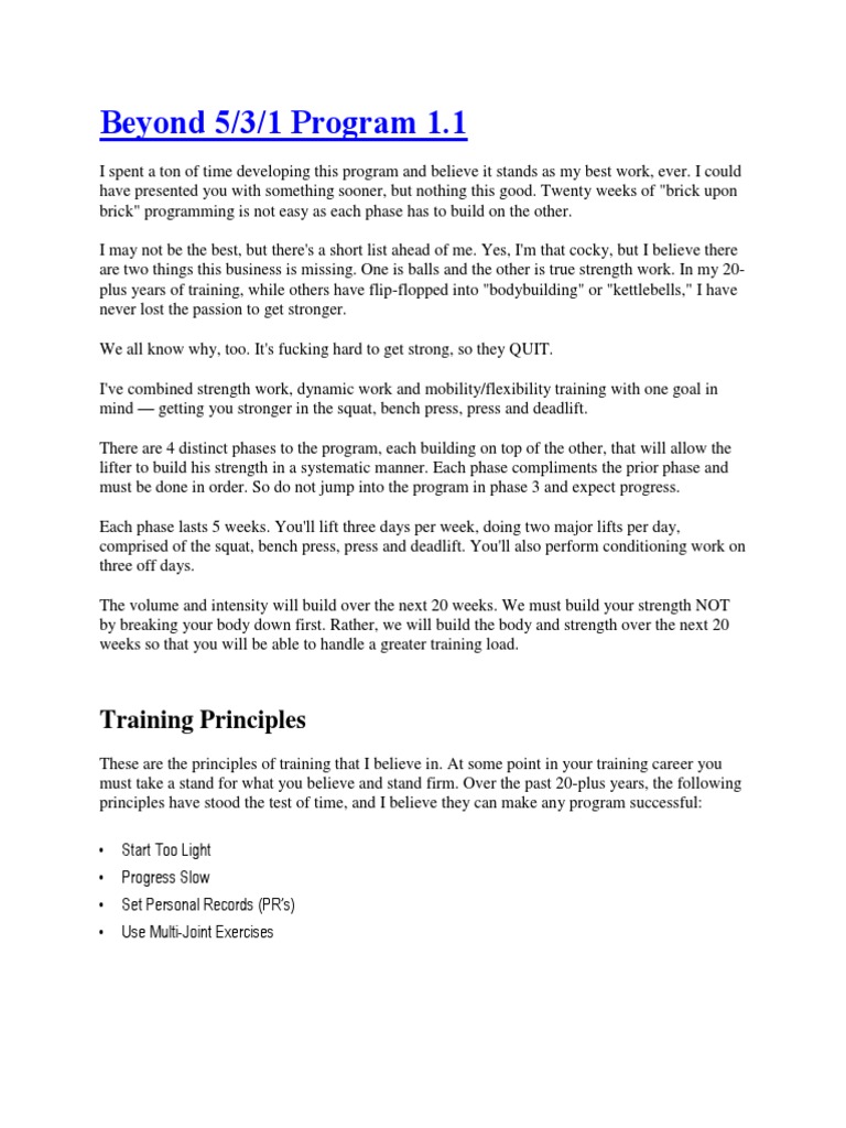 Beyond 5/3/1 Program 1.1: Training Principles | PDF | Weight Training ...