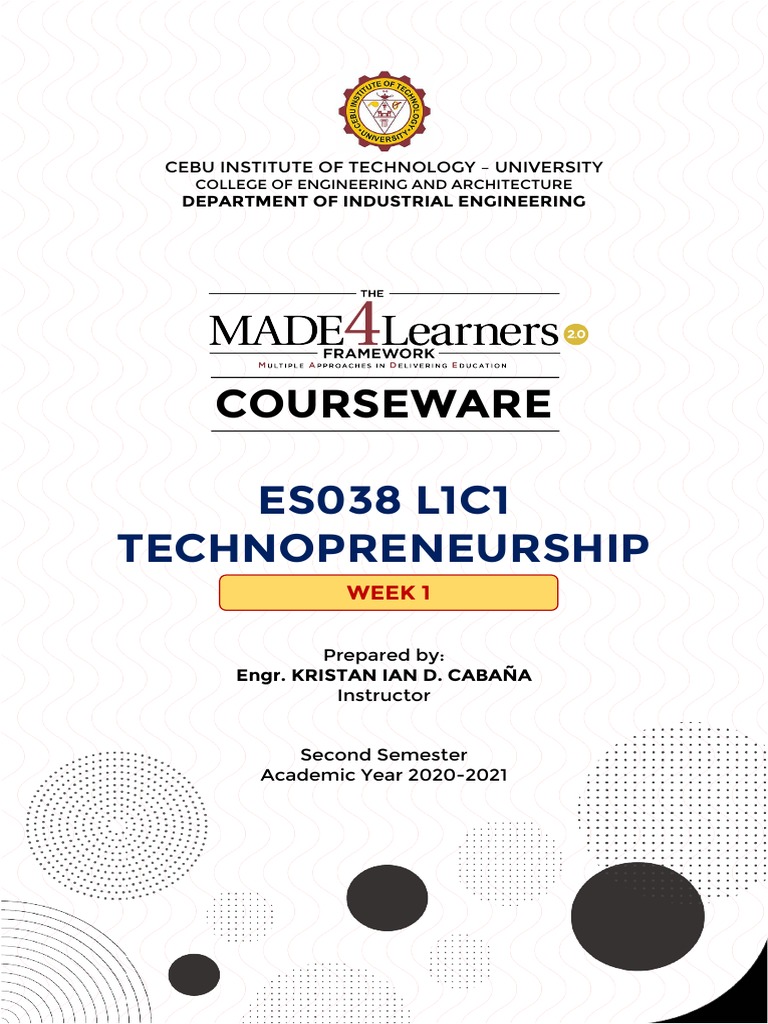 ES038 Courseware Week1 KIDC | PDF | Entrepreneurship | Small Business & Entrepreneurs