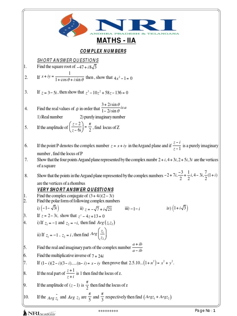 SR Maths - Iia | PDF | Probability Distribution | Complex Number