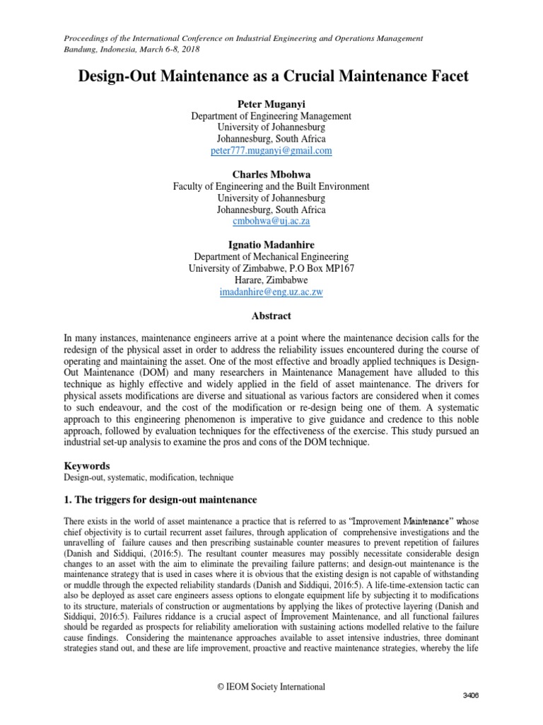 Design-Out Maintenance As A Crucial Maintenance Facet: Peter Muganyi ...