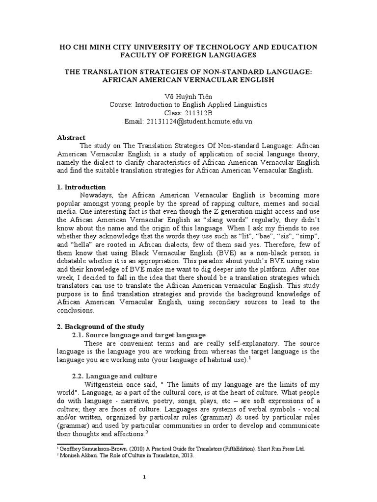 Translation of AAVE Strategies | PDF | English Language | Dialect