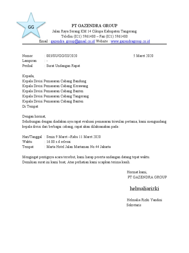 PT GAZENDRA GROUP (Surat Undangan) Klaster 4 | PDF