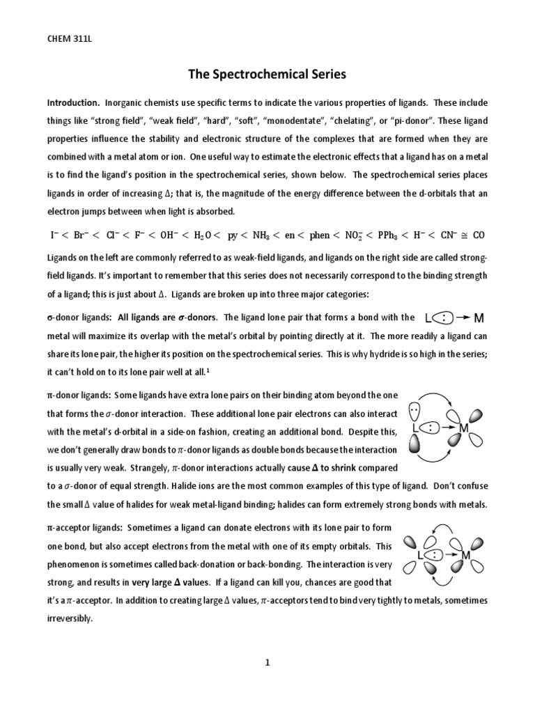 Spectrochemical Series | PDF | Ligand | Coordination Complex
