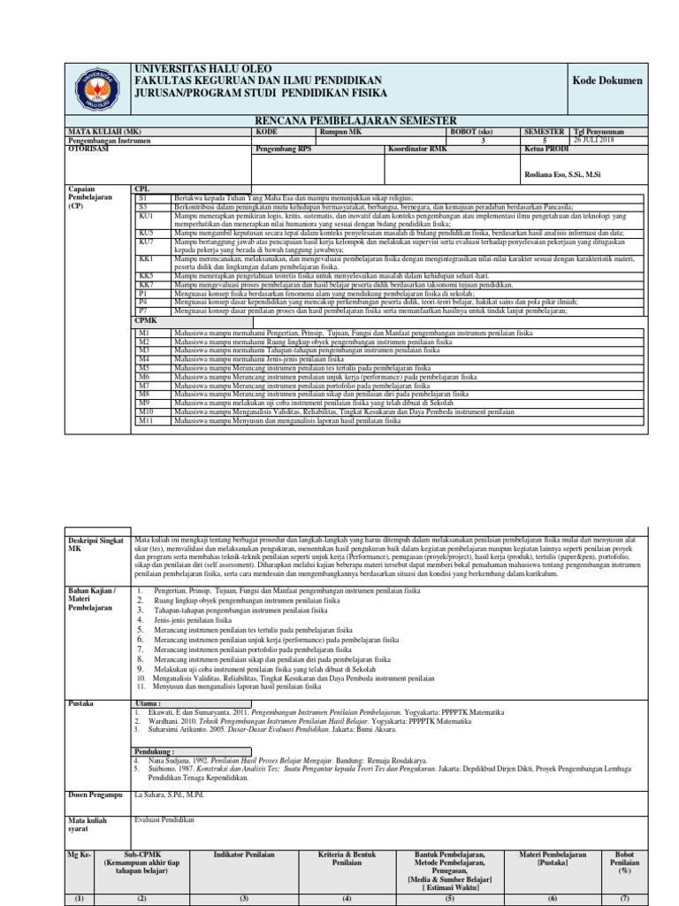 RPS-Pengembangan Instrumen-Ok Belum Print | PDF