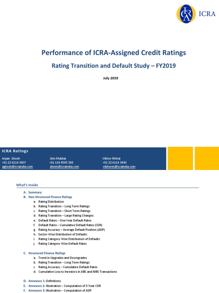 ICRA, Rating Transition & Default Study, FY2019 | PDF | Bond Credit ...