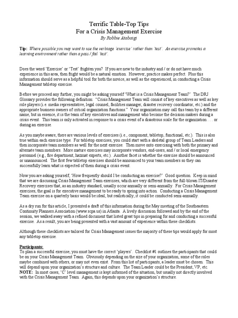 Terrific Tabletop Tips | PDF | Crisis Management | Emergency Management