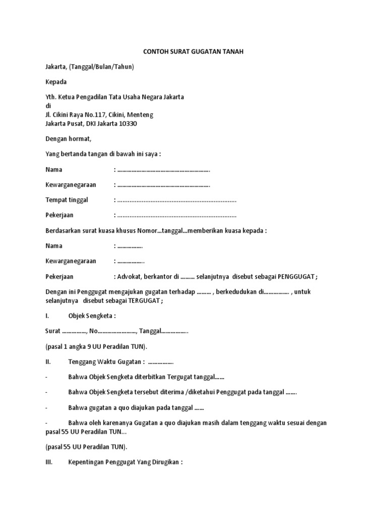 Contoh Surat Gugatan Sengketa Tanah | PDF | Politik | Hukum