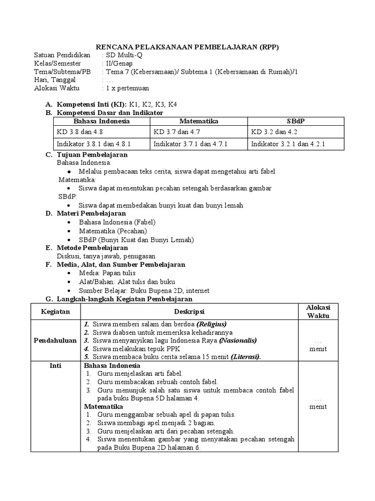 RPP Kelas 2 - Tema 7 - Kebersamaan | PDF