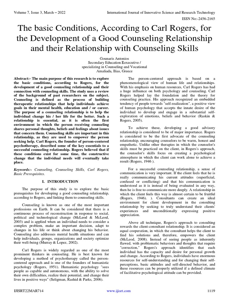 The Basic Conditions, According To Carl Rogers, For The Development of ...