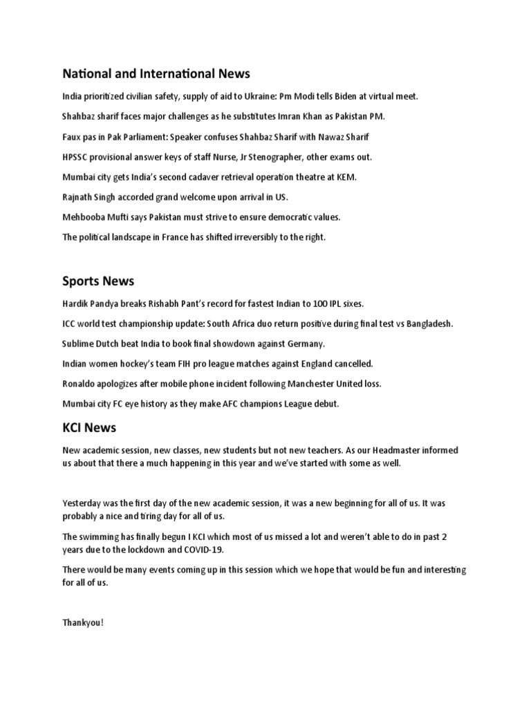 National and International News | PDF