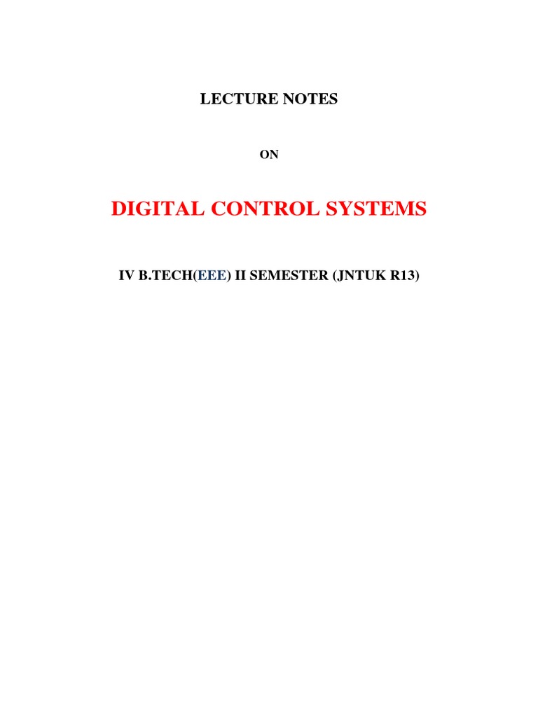 Digital Control Systems: Lecture Notes | PDF | Analog To Digital ...