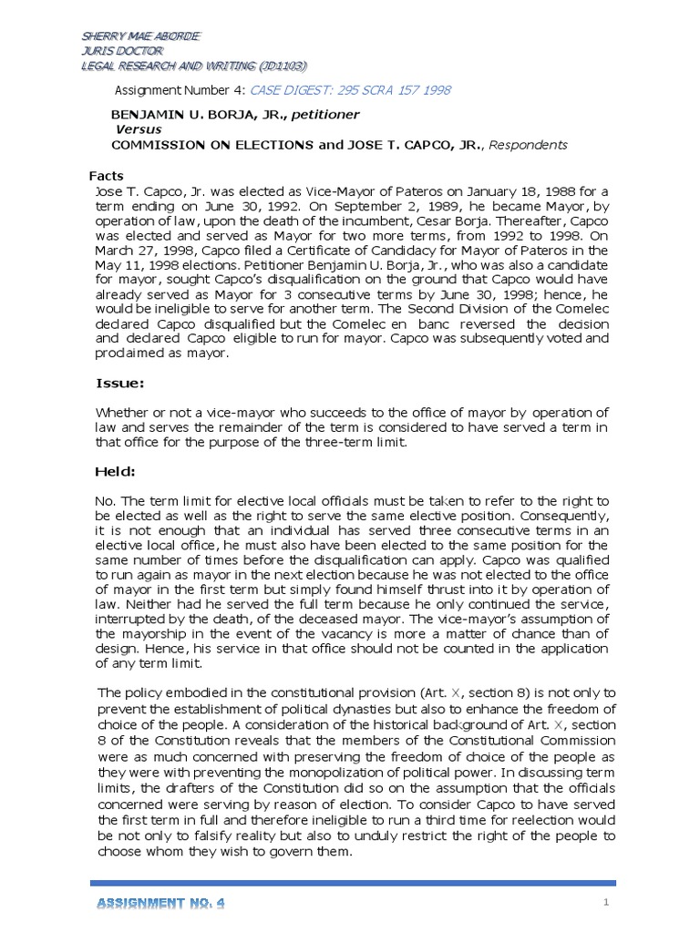 Assignment 4 Legal Research and Writing - Case Digest | PDF ...