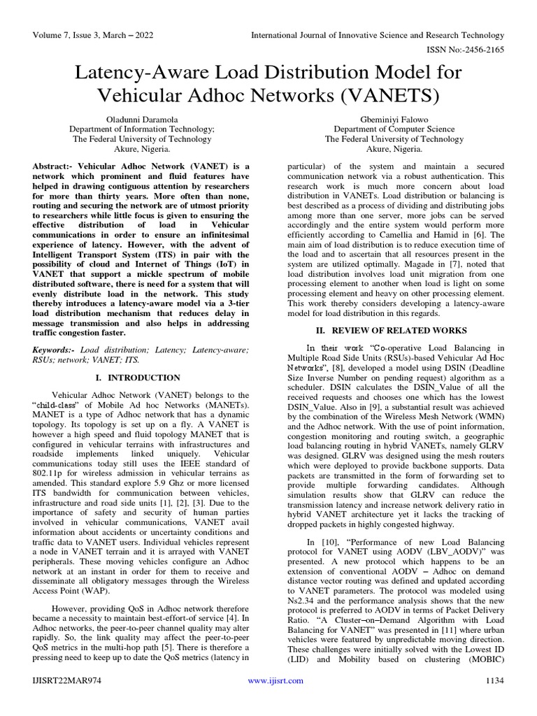 Latency Aware Load Distribution Model For Vehicular Adhoc Networks