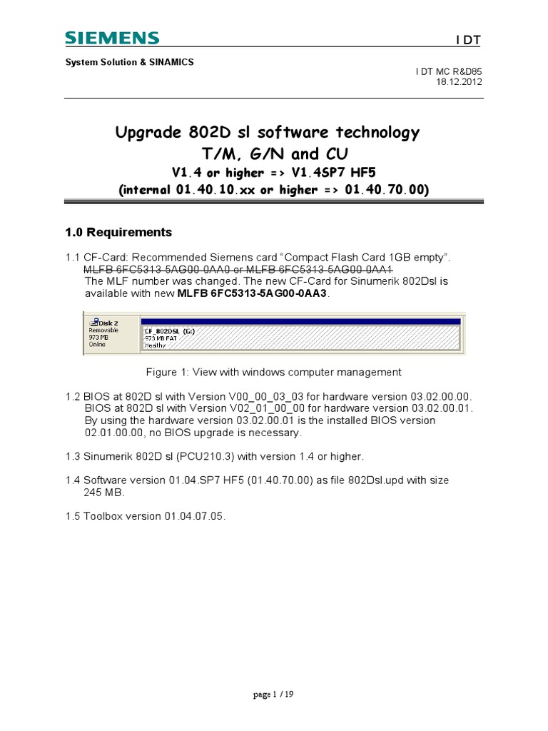 Upgrade 802D SL Software Technology T - M, G - N and CU | PDF | Computer File | Bios
