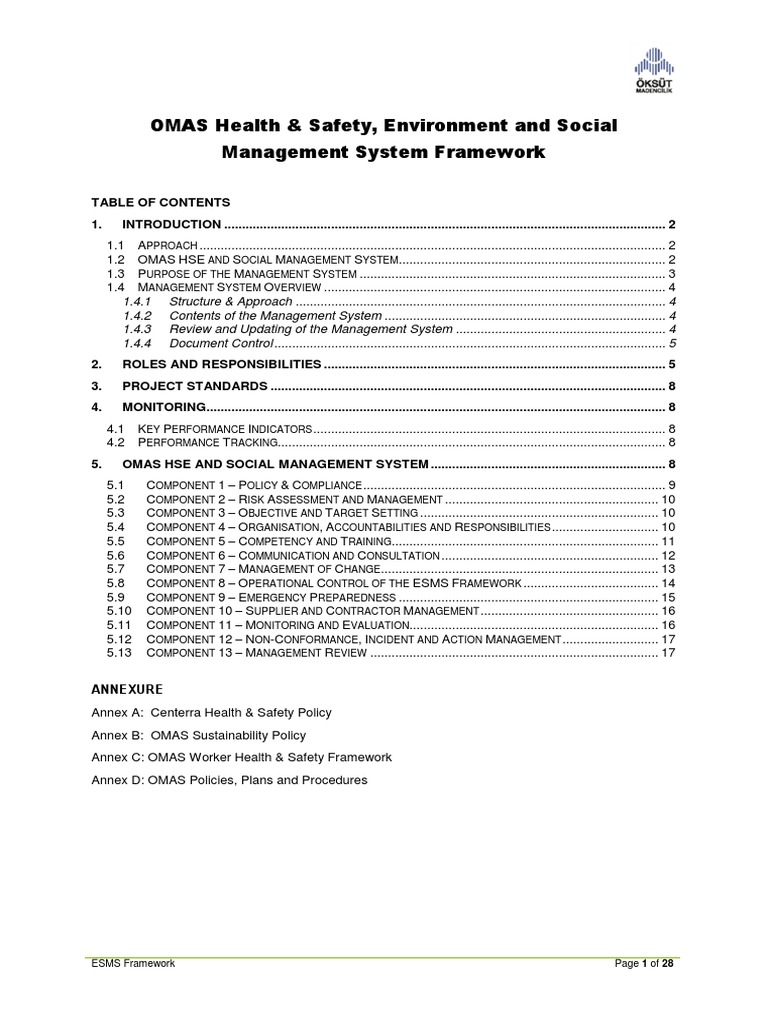 1 OMAS ESMS Framework | PDF | Occupational Safety And Health ...